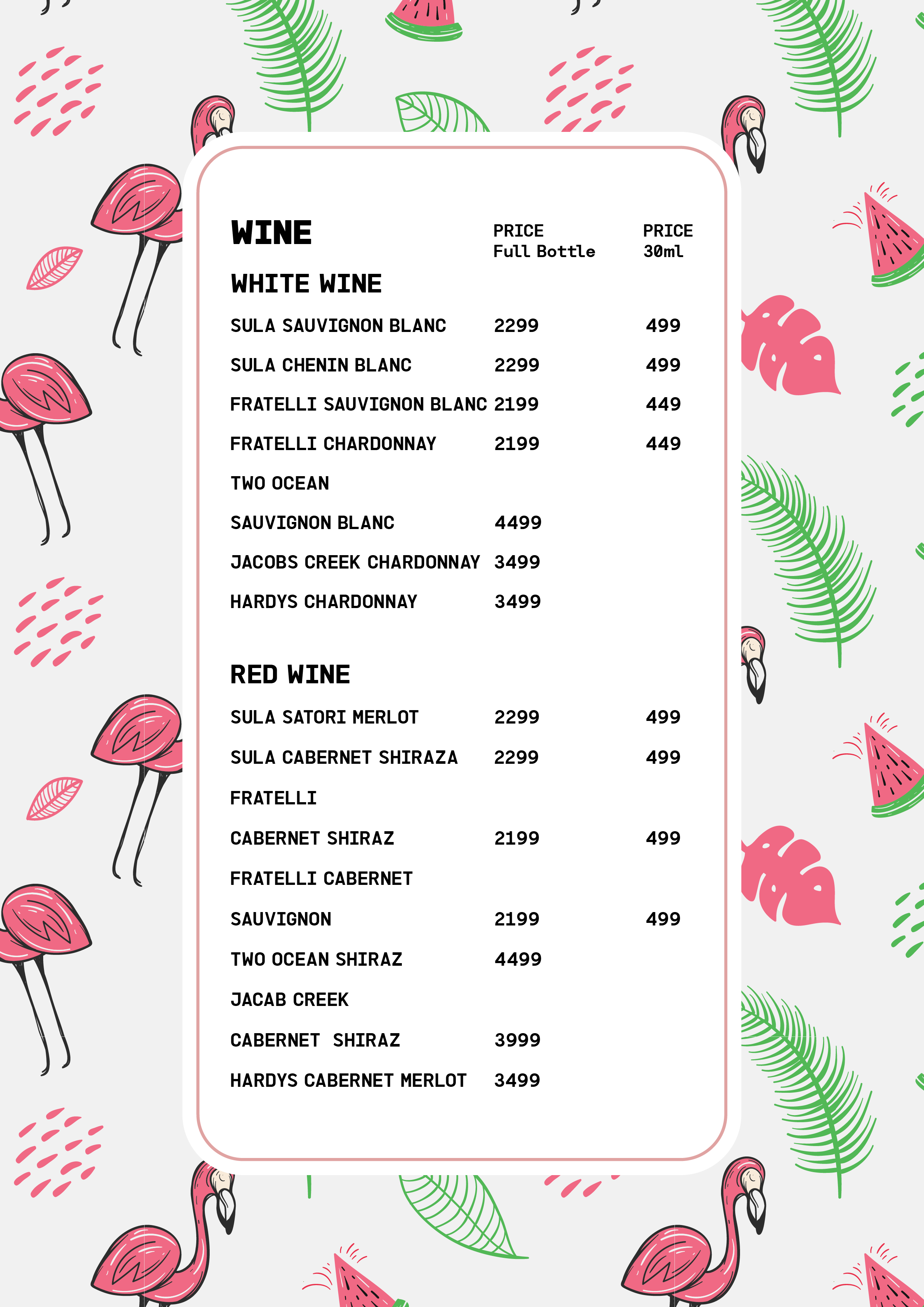Food Menu – Tales of Flamingo